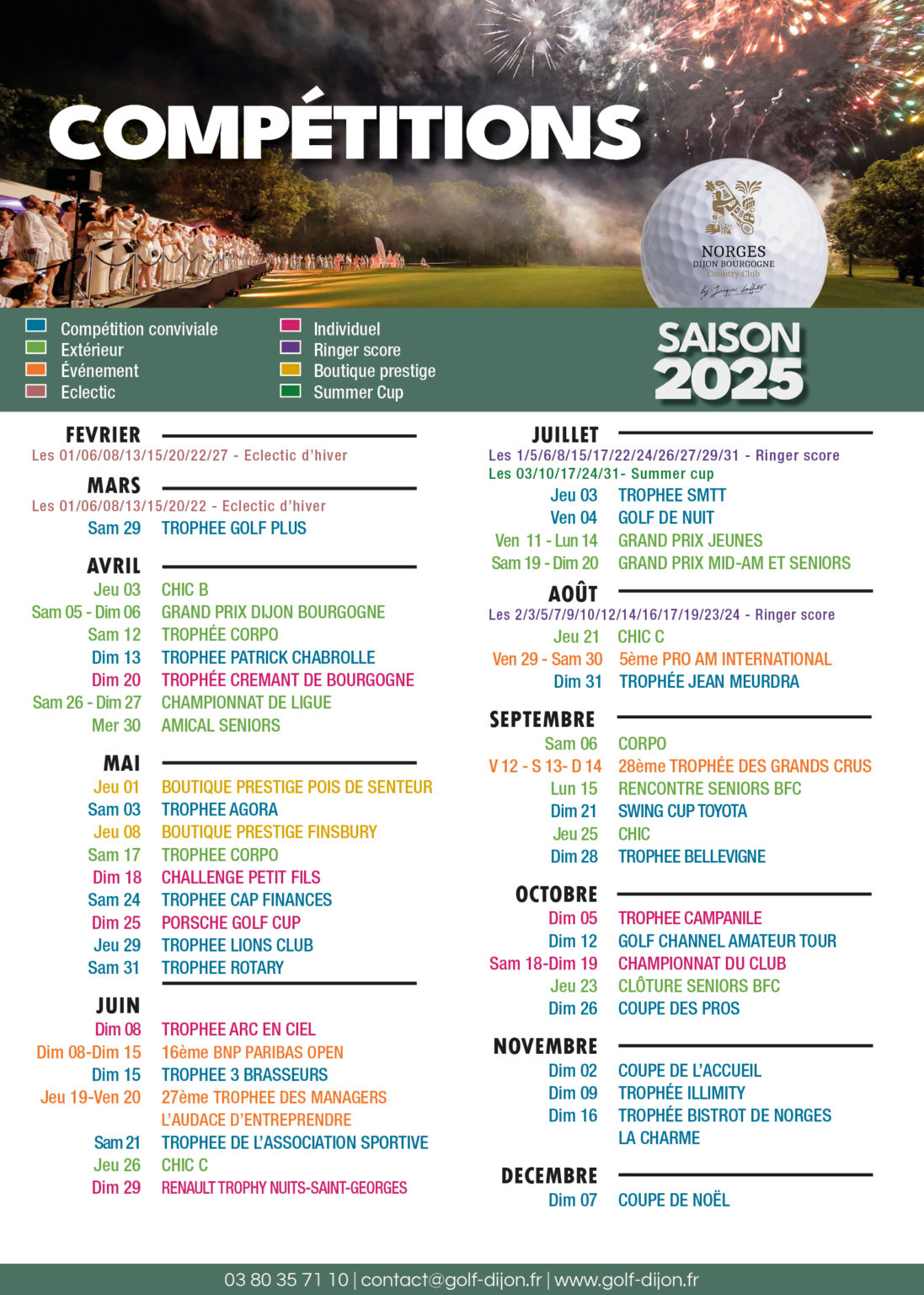Calendrier des compétitions • Country Club Golf Norges Dijon Bourgogne